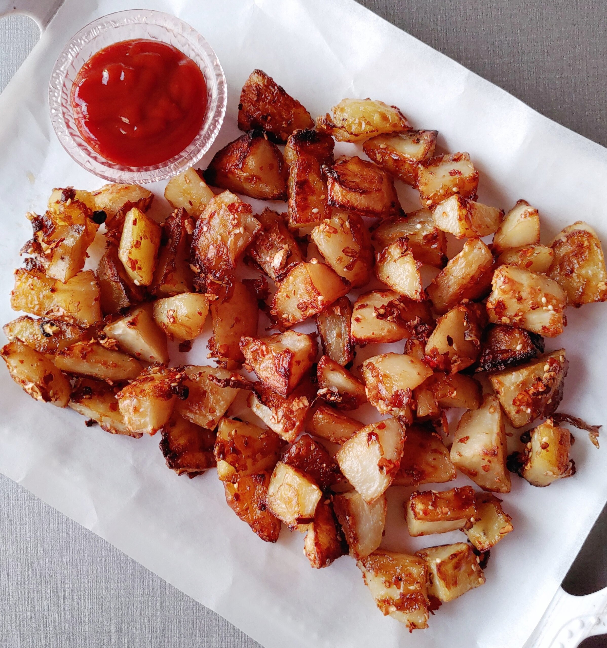 Chilli Oil Glazed Oven Roasted Potatoes - Relish The Greens