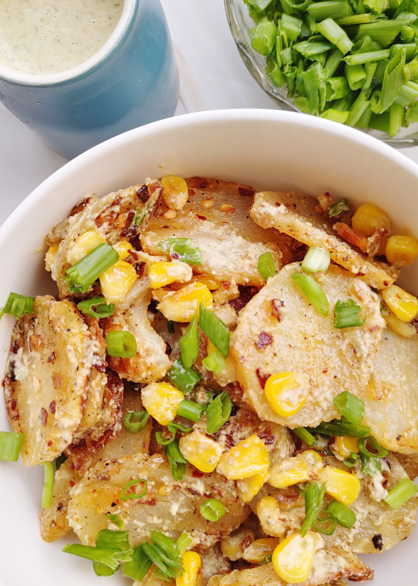 Roasted Potato and Corn Salad in Pumpkin Seed Dressing - Relish The Greens